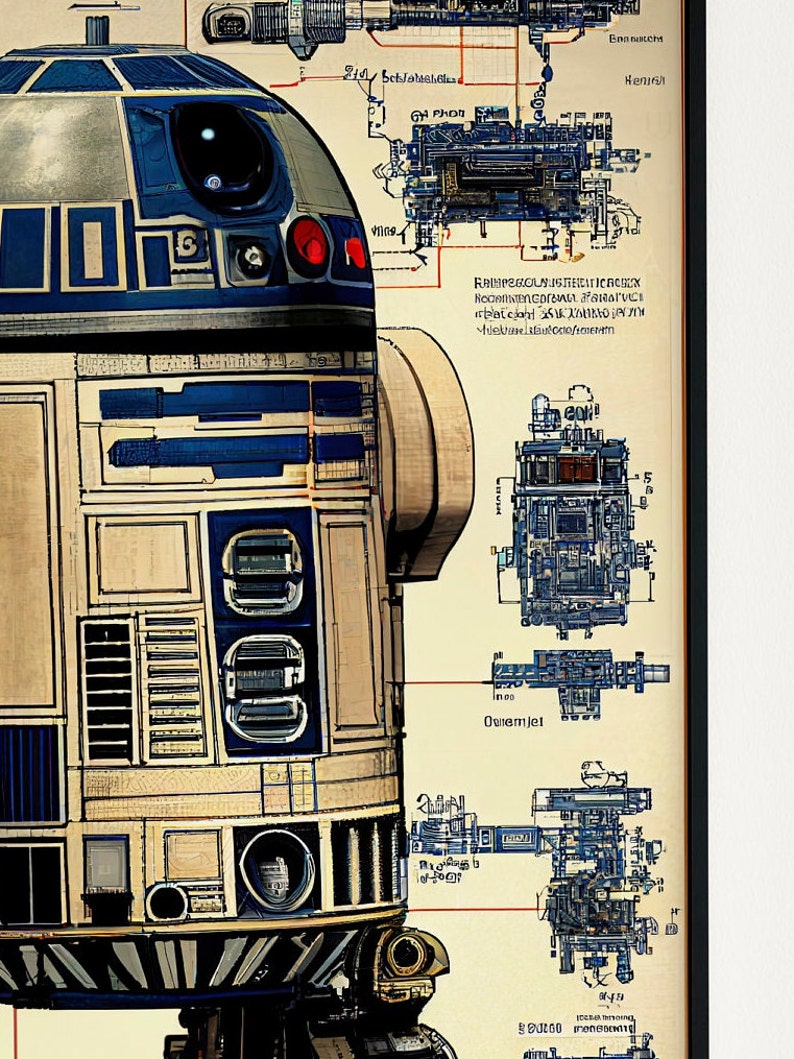 R2D2 Schematic Art Digital Print - Star Wars Art, R2D2 Fan Art, R2D2 ...