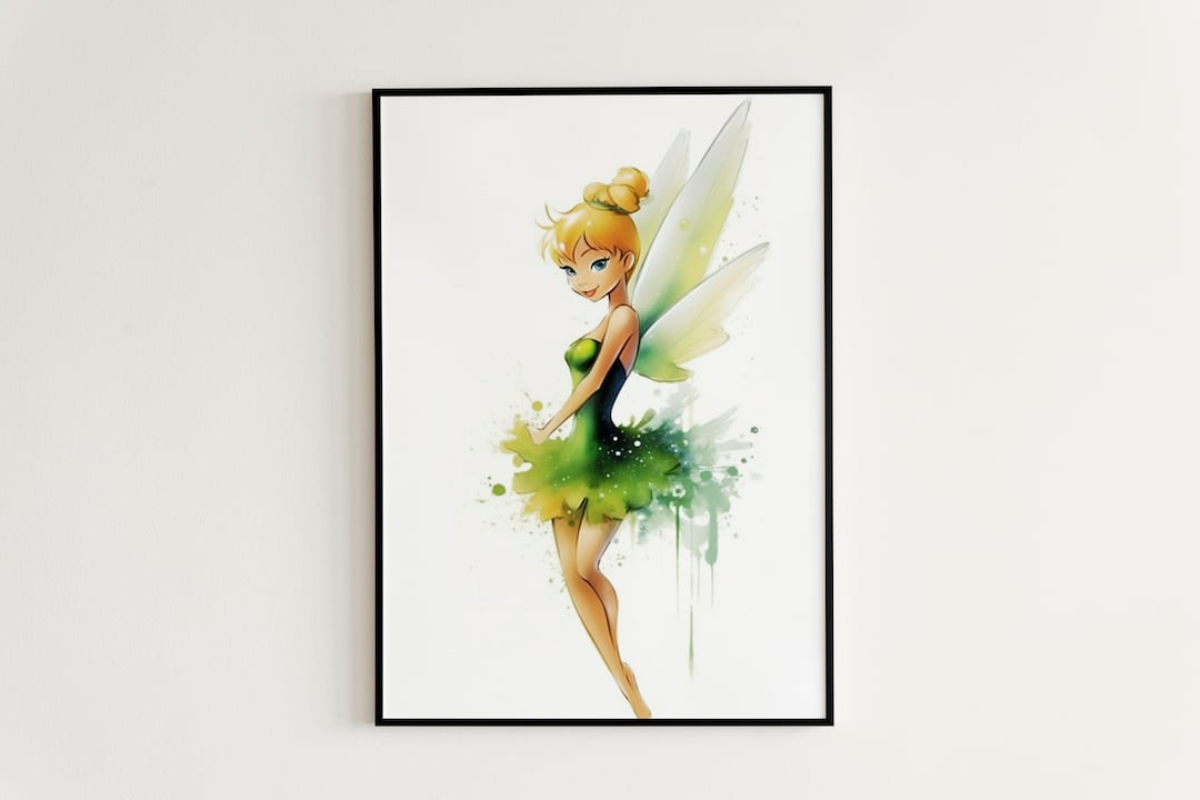 Tinker Bell Watercolor Painting Kids Room Decor, Tinker Bell Watercolor ...