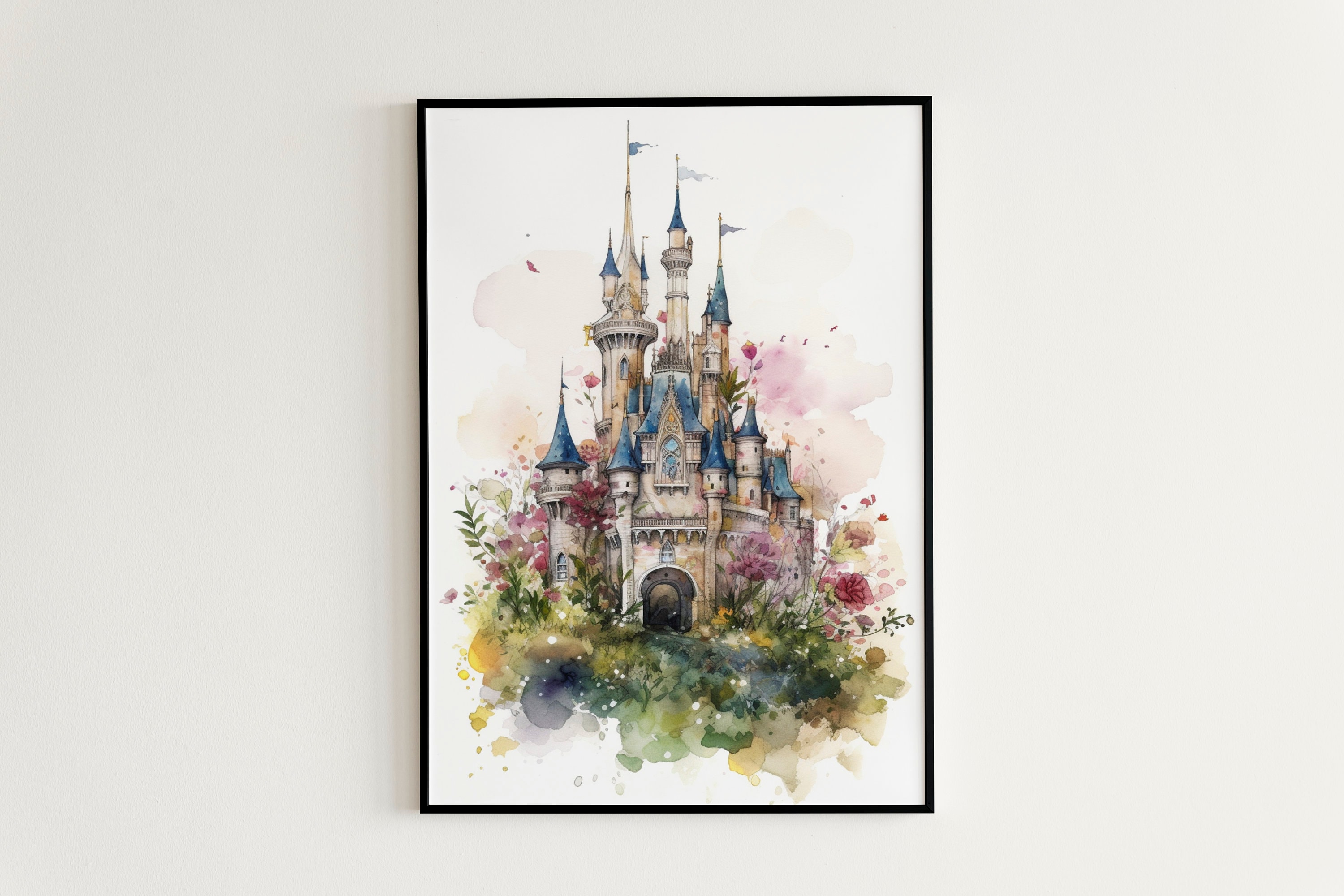 Floral Disneyland Magic Kingdom Art Print - Nursery Wall Art, Magic ...
