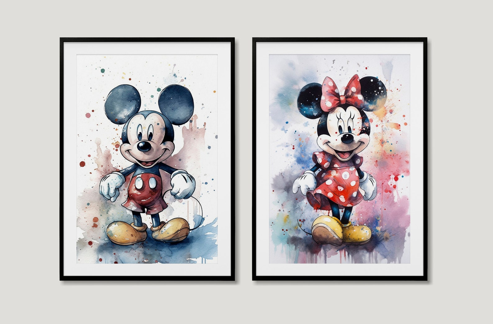 Mickey Mouse and Minne Mouse Watercolor Print - 2 Prints Included ...