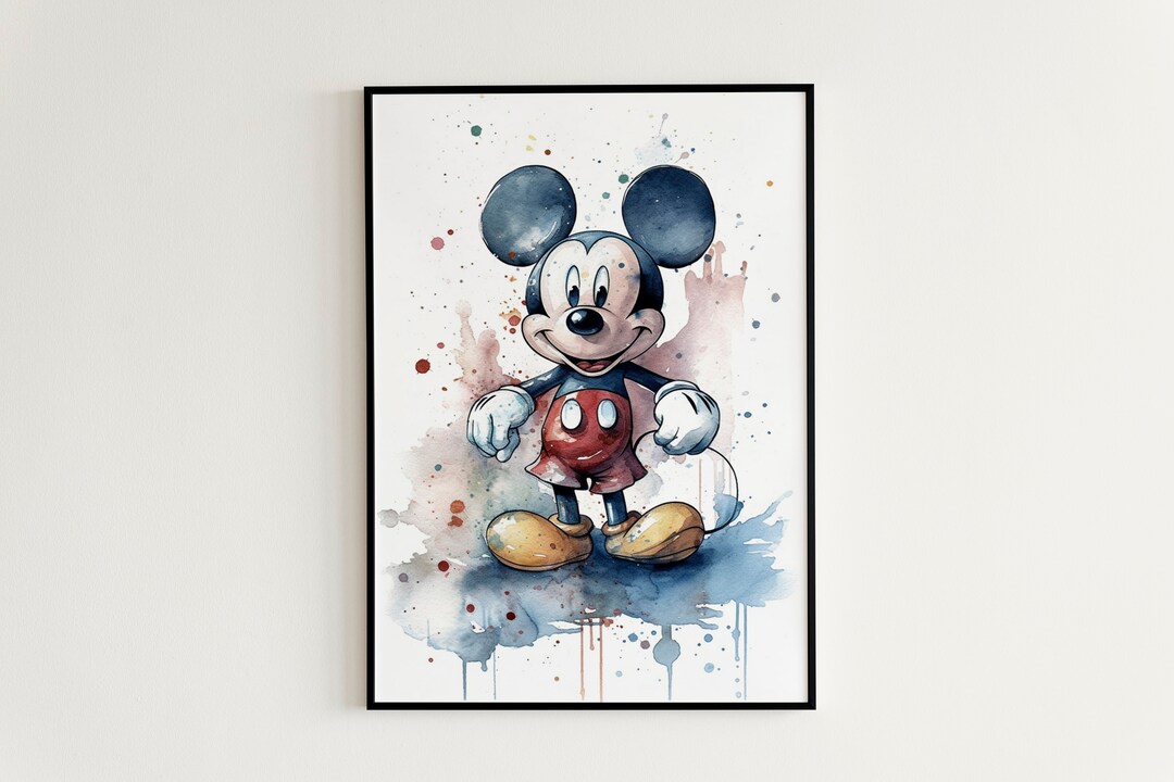 Mickey Mouse Vibrant Watercolor Print: High-quality Digital Art for ...