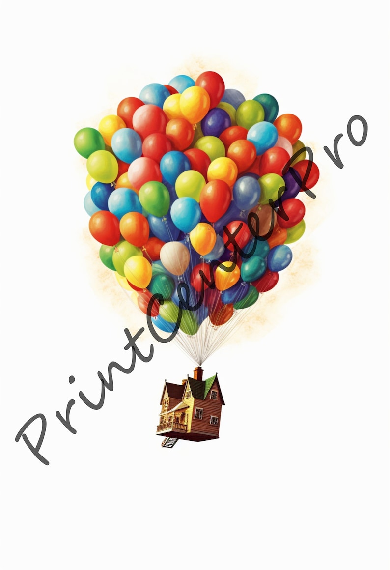 Up Balloon House Watercolor Art Painting Balloon House Printable Wall ...