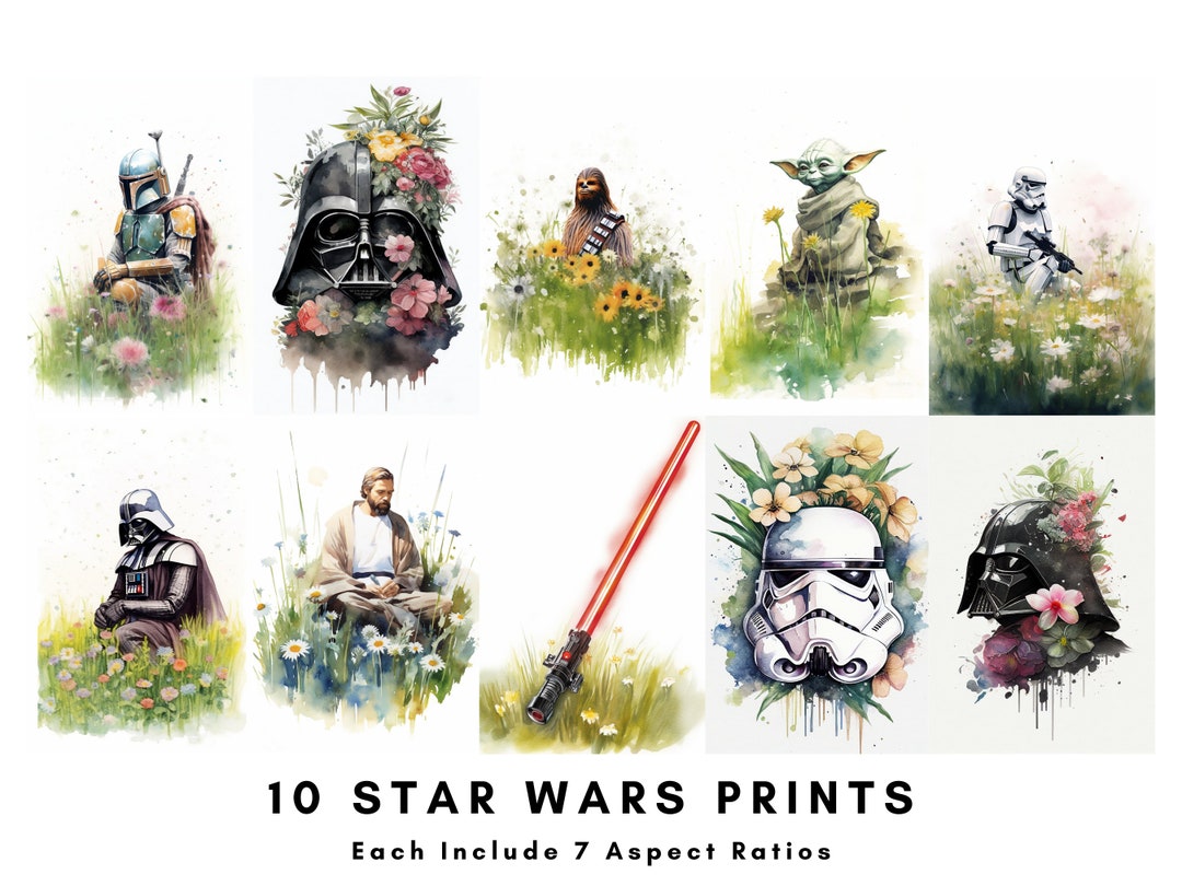 Set of 10 Star Wars Watercolor Art Prints - 10 Star Wars Minimal Wall ...
