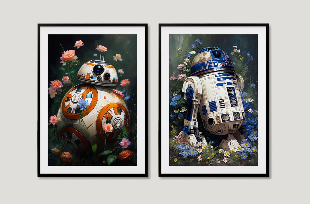 R2D2 & BB8 Floral Painting Duo Pack | 2 Star Wars Digital Prints | R2D2 ...