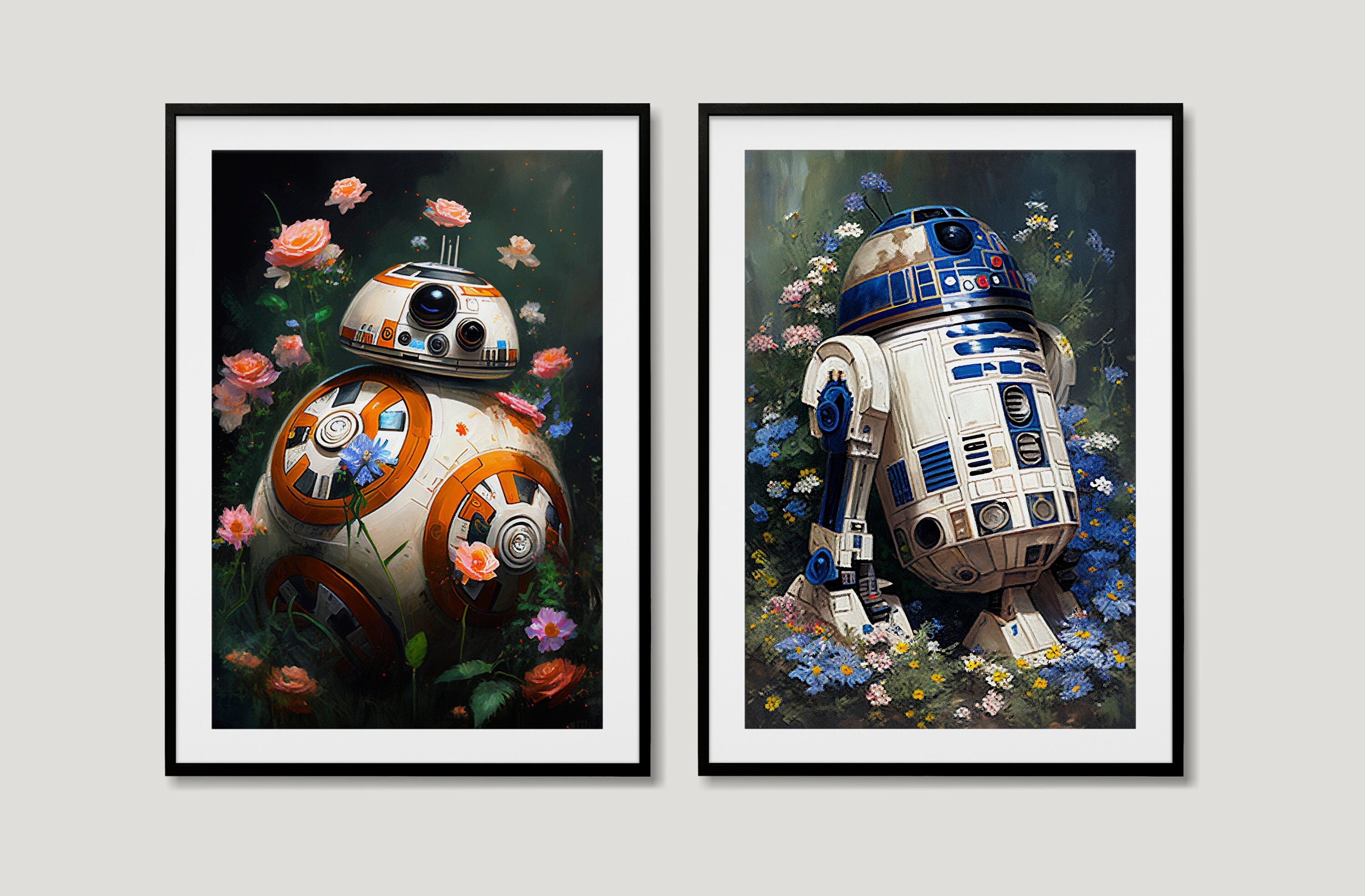 R2D2 & BB8 Floral Painting Duo Pack 2 Star Wars Digital Prints R2D2 ...