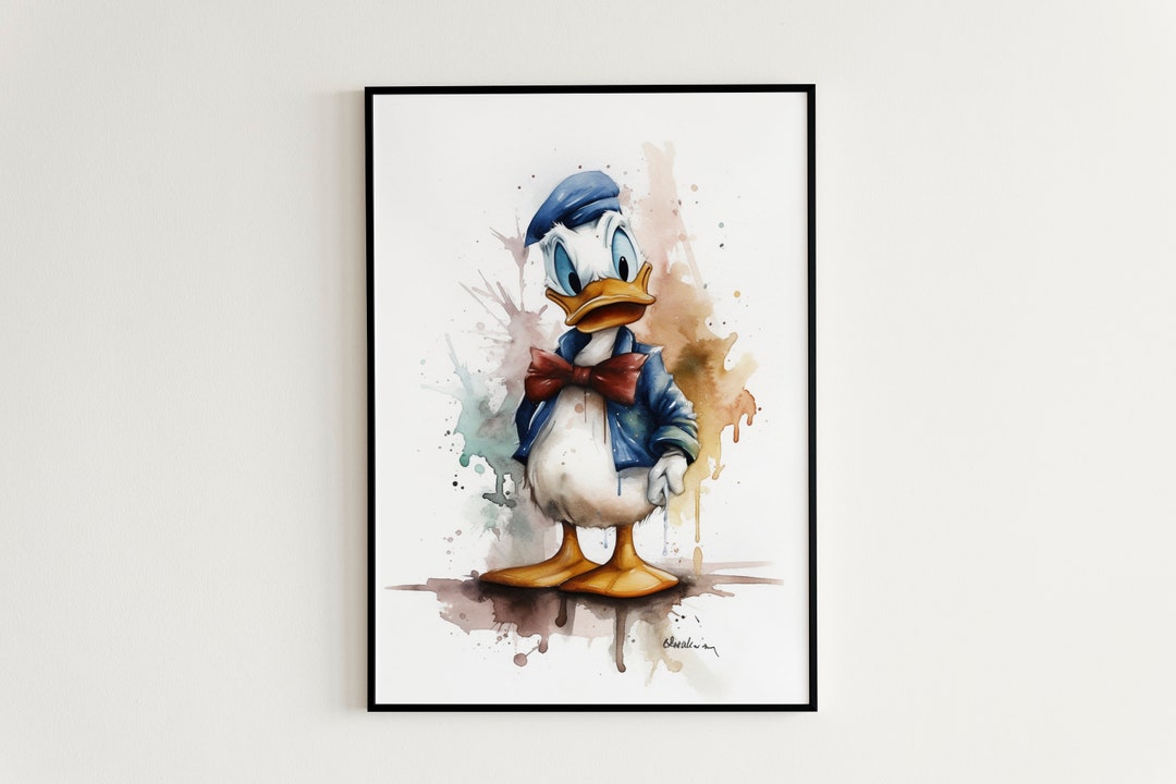 Vibrant Donald Duck Watercolor Print: High-quality Digital Art for ...