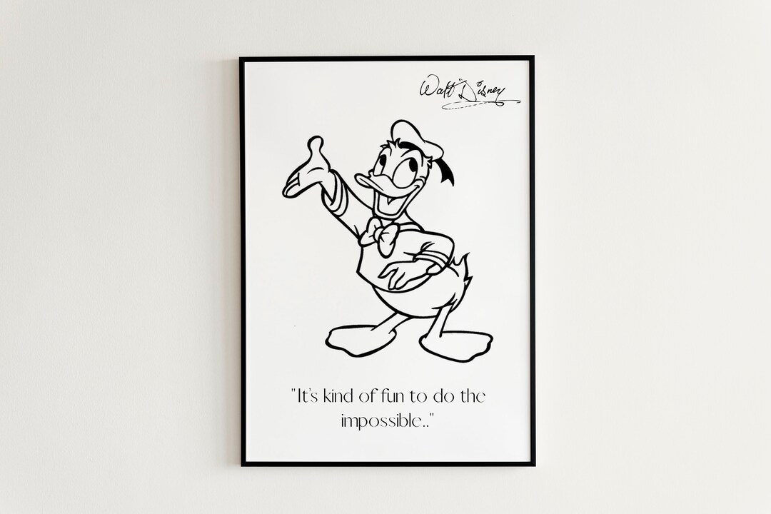 Donald Duck Black and White Minimal Digital Print - Donald Duck Quote ...