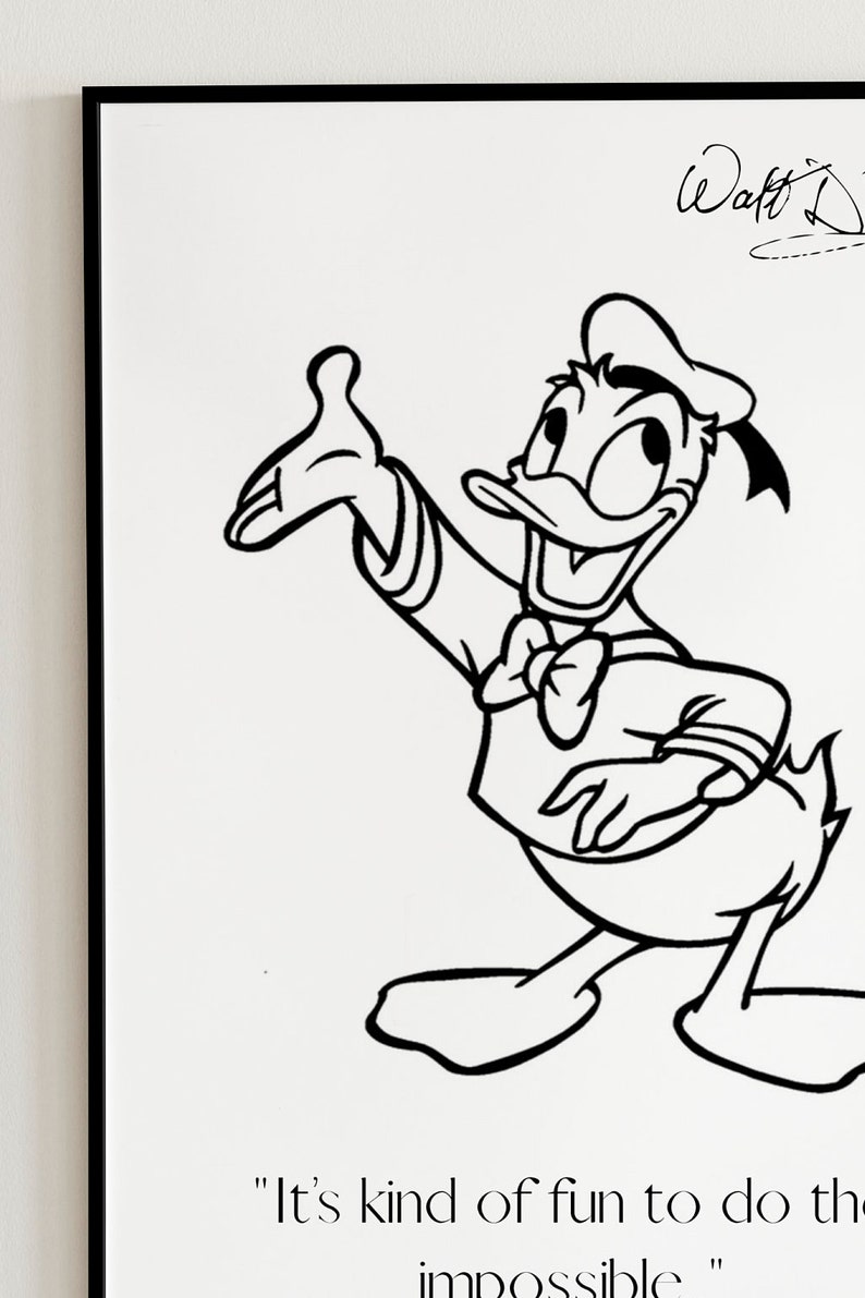 Donald Duck Black and White Minimal Digital Print - Donald Duck Quote ...