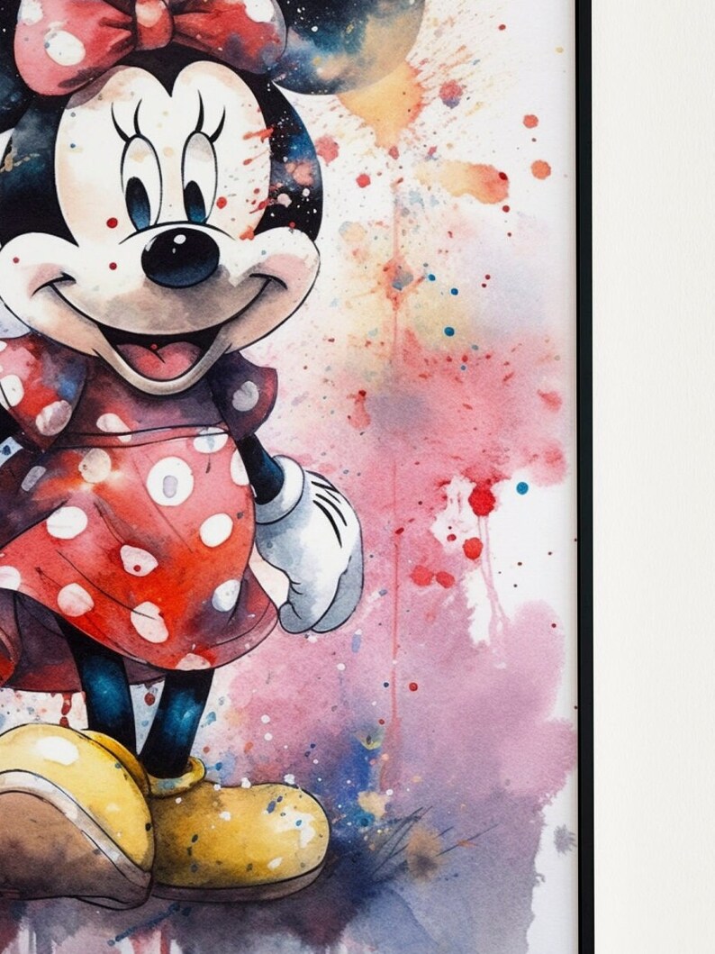 Adorable Minnie Mouse Watercolor Print: Digital Art for Kids Room and ...