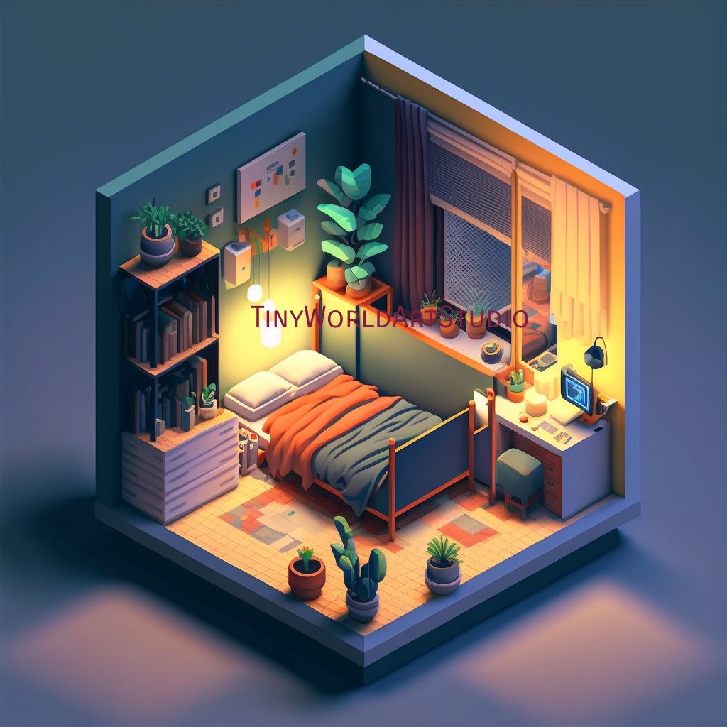 Tiny Bedroom Isometric View - Etsy