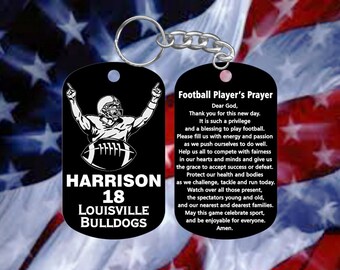 Football Players Gift Dog Tag Keychain Super Tough Metal Personalized ...