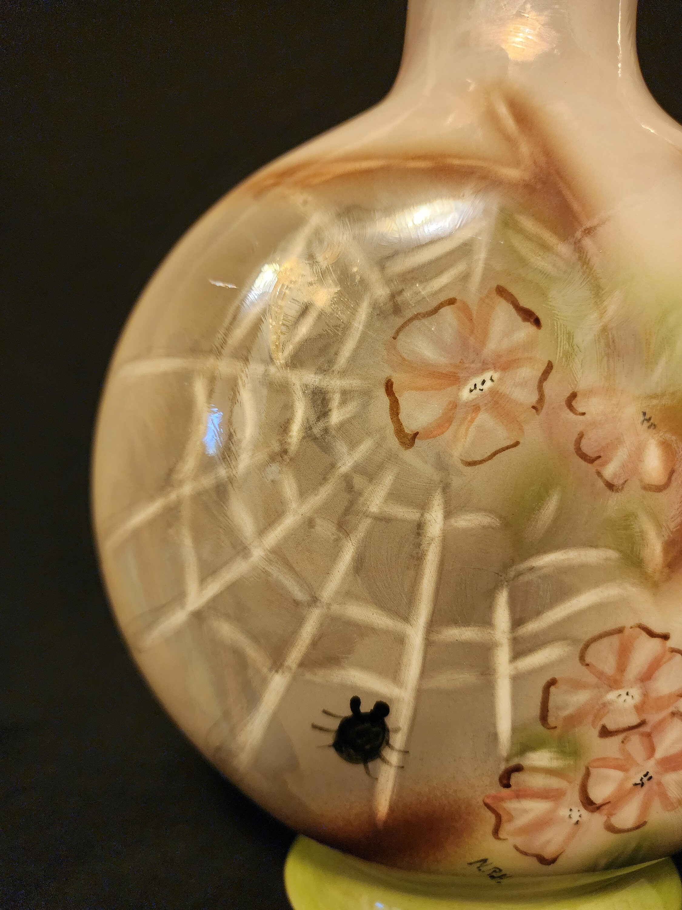 Vintage Hand Painted Spider Theme Iridescent Porcelain Vase / Pitcher ...