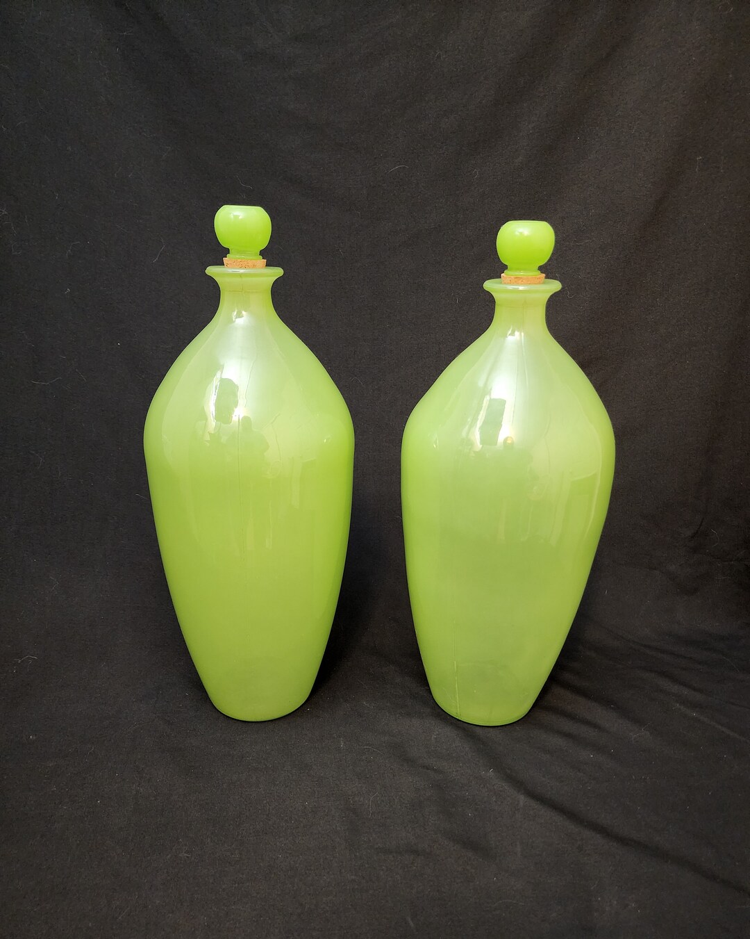 Pair Vintage Jade Color Tall Decorative Jars Bottles With Cork Stoppers ...