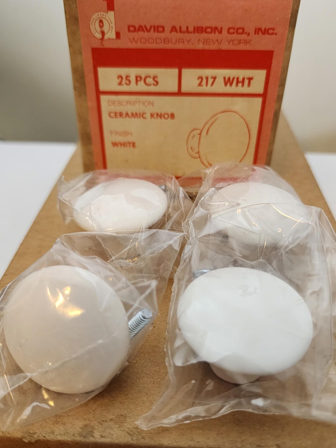 4 Pieces Vintage NOS Allison White Porcelain Drawer Cabinet Knob 1 1/2 ...