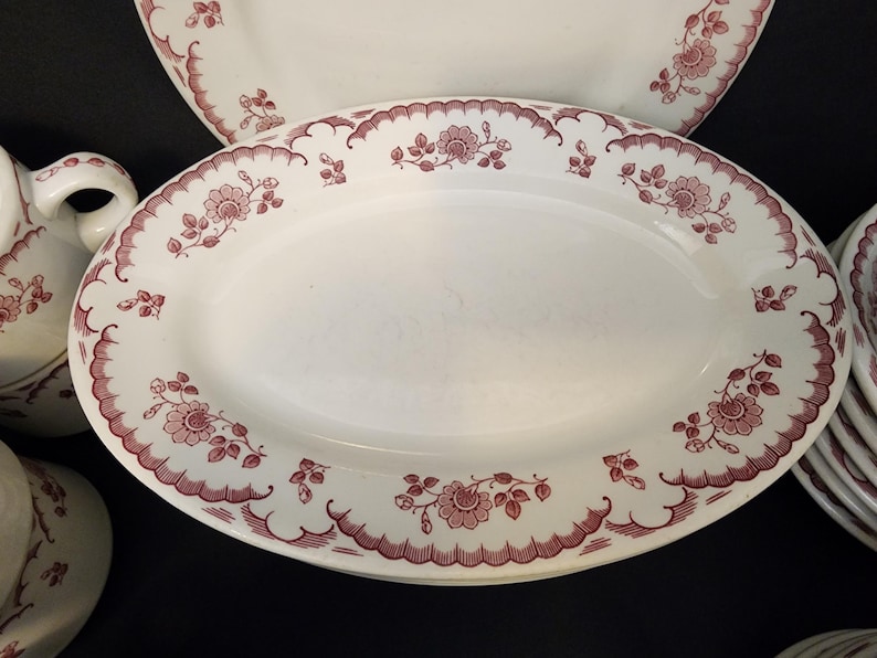 Vintage Shenango China Chardon Rose Red Plates Cups Vintage Restaurant ...