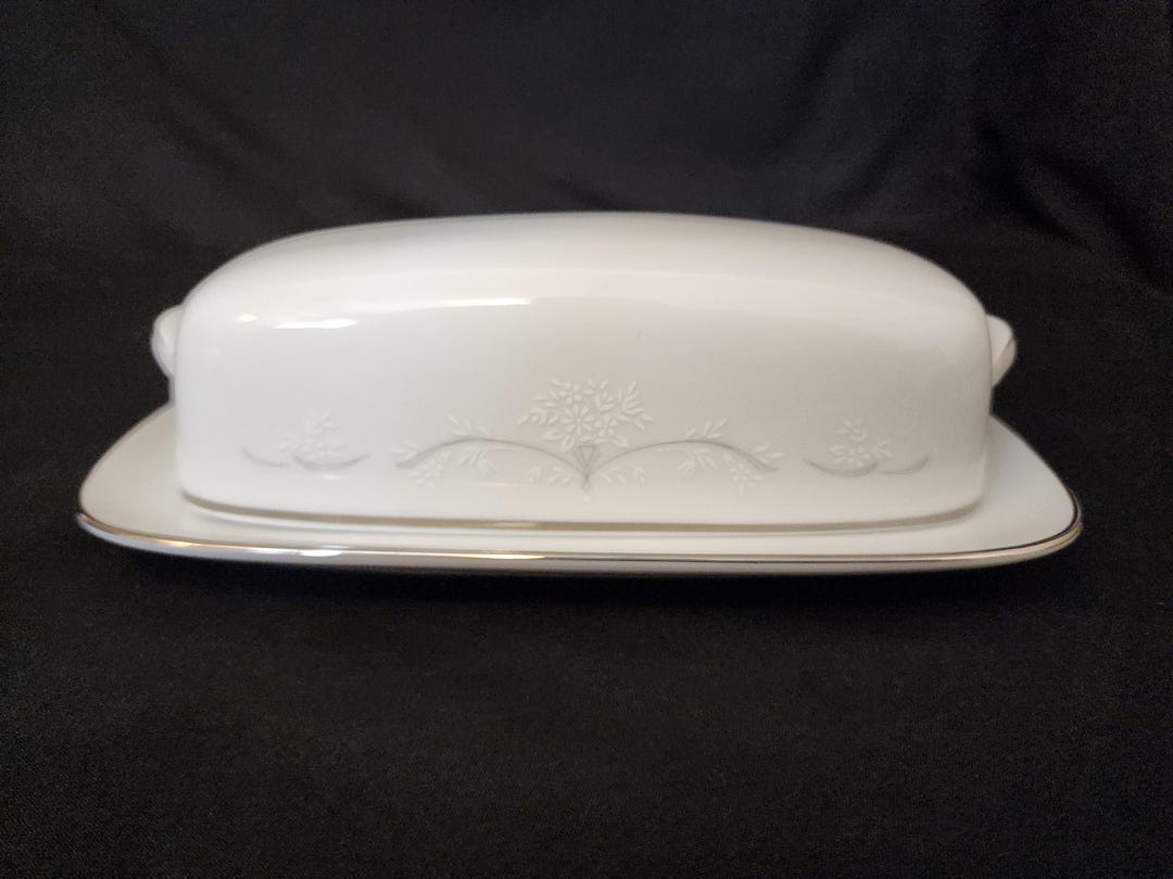 Noritake Whitebrook 6441 Fine China Butter Dish With Silver Edging ...