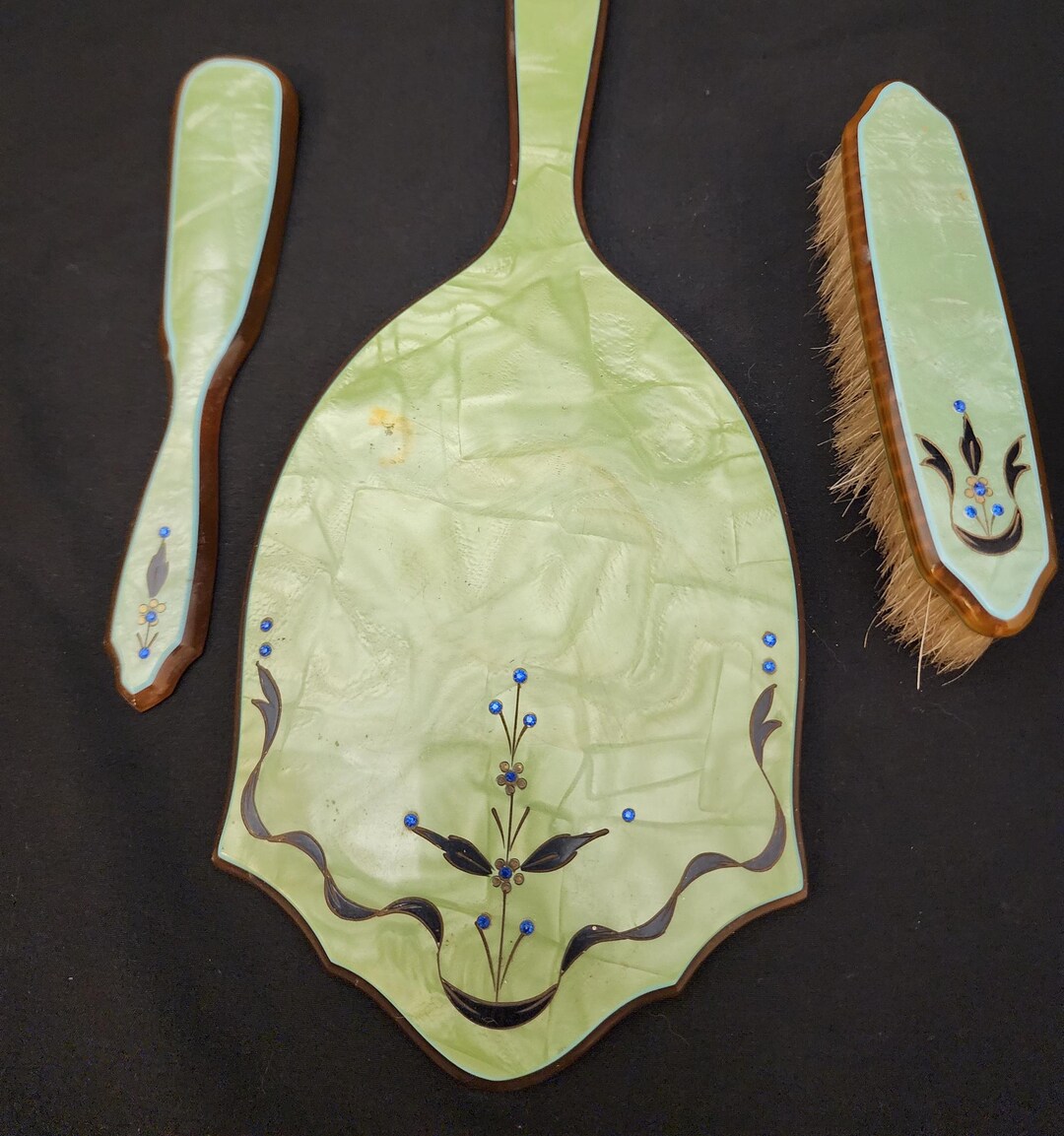 Vintage Lime Green Pearl Bakelite Three Piece Art Deco Dresser Mirror ...