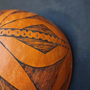 Vintage Incised Fulani African Calabash Gourd Hand Made Ornamental Drum ...