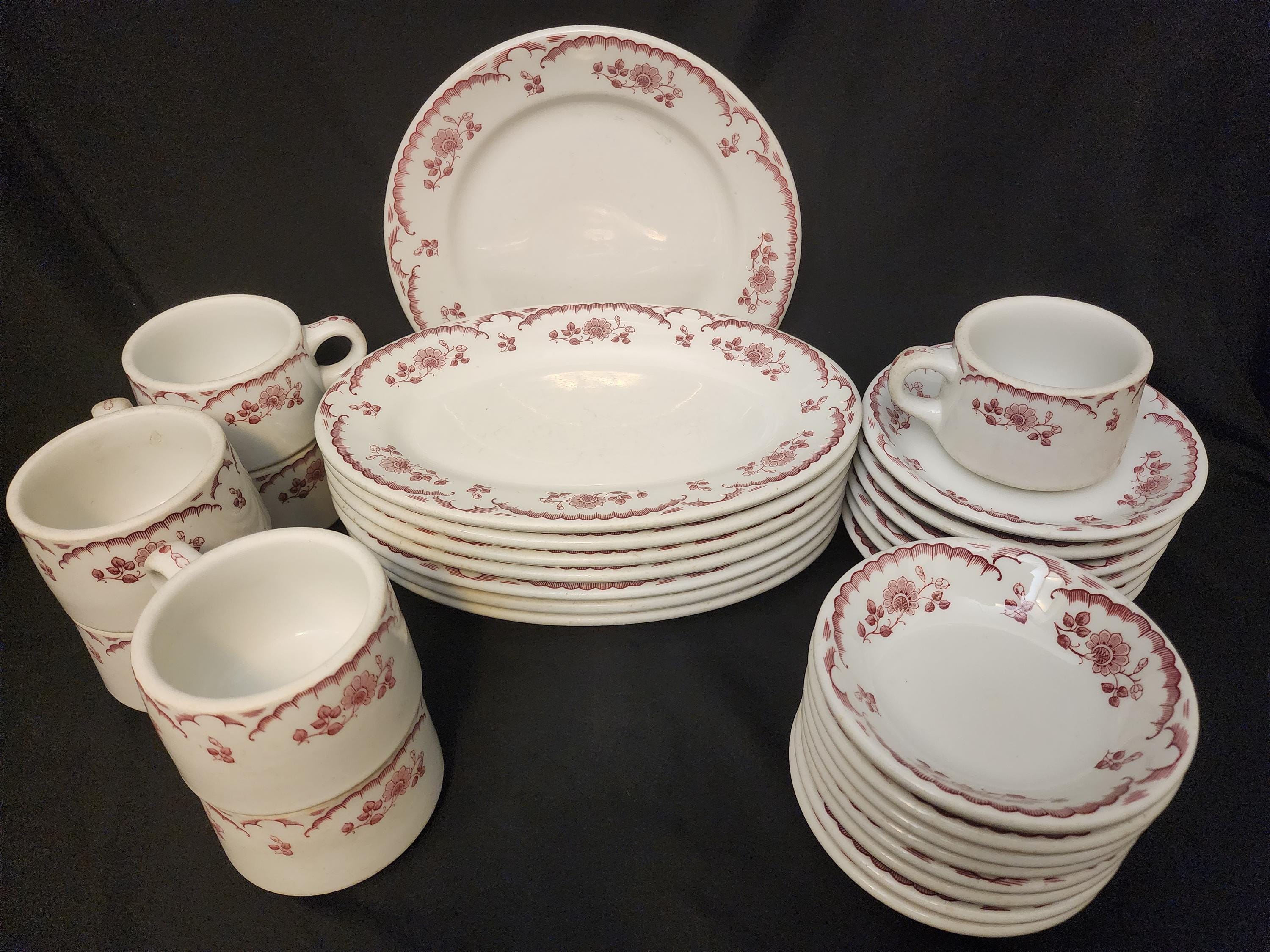 Vintage Shenango China Chardon Rose Red Plates Cups Vintage Restaurant ...