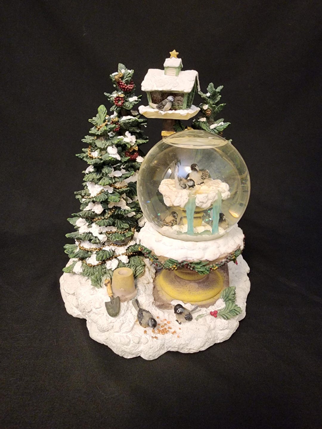 Pfaltzgraff Winterwood Snow Globe 2000 Millennial Bird Bath Music Box ...