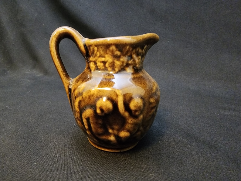 Vintage Mini Pitcher Drip Glaze Pottery Kids Playing Motif B27 - Etsy