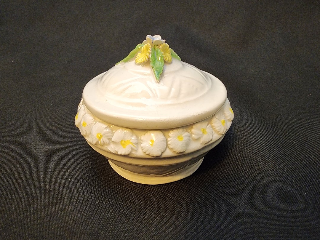 Vintage Italian Porcelain Capodimonte Trinket Box Blue and Yellow Italy ...