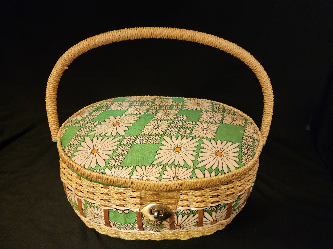 Vintage Large Groovy Sewing Basket Wicker Sears Best With Contents ...