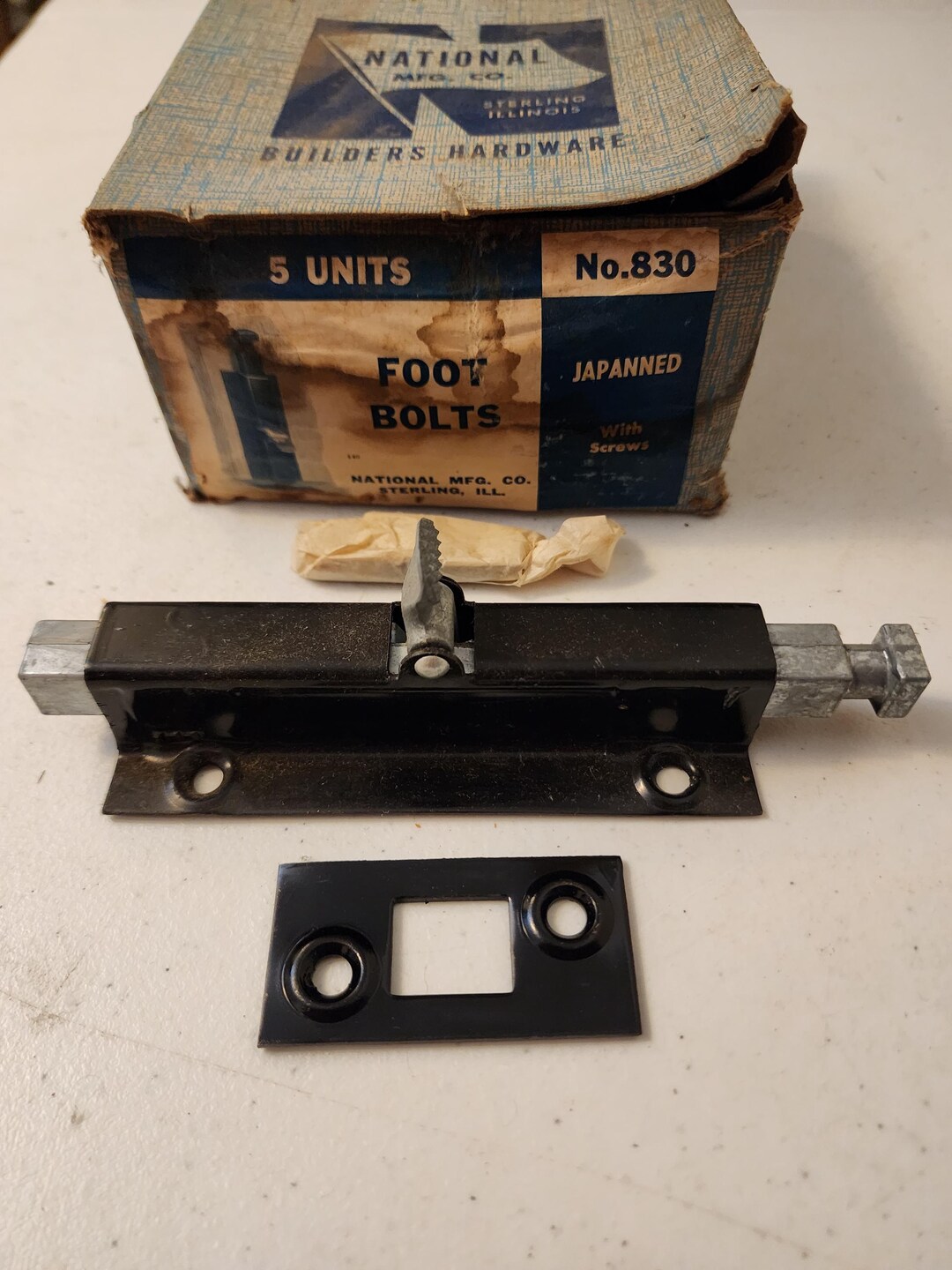 Vintage NOS National Door Foot Operated Bolts Lock Black Japanned, No ...