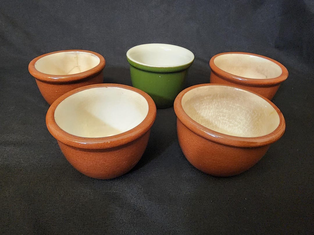 Four Weller Pottery Red Ware Ramekins Custard Cups One Green Hall ...