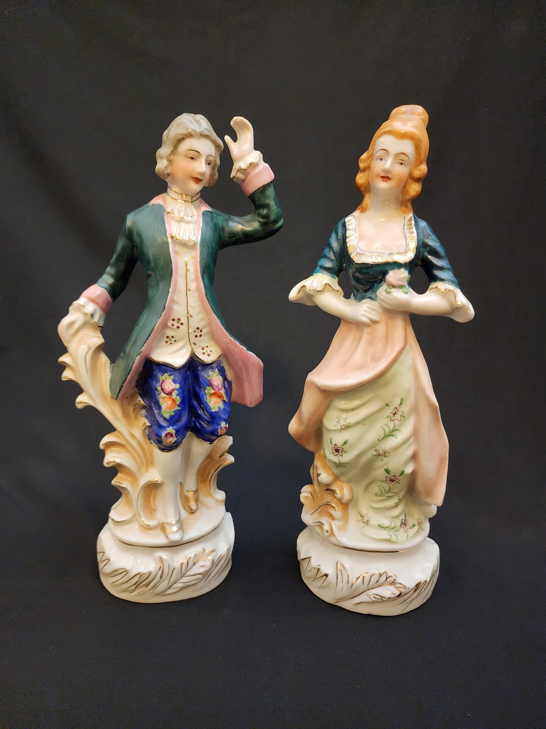 Pair Tall Occupied Japan Statues Figures Colonial Victorian Couple Hand ...