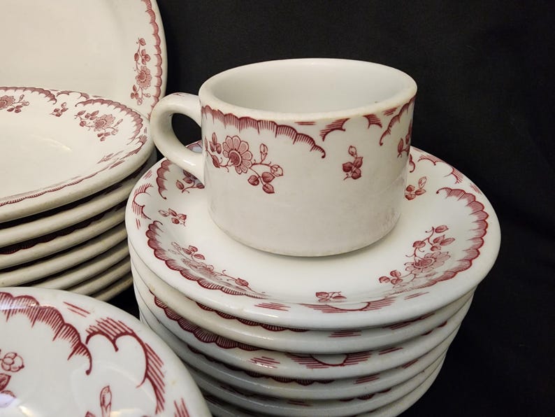 Vintage Shenango China Chardon Rose Red Plates Cups Vintage Restaurant ...