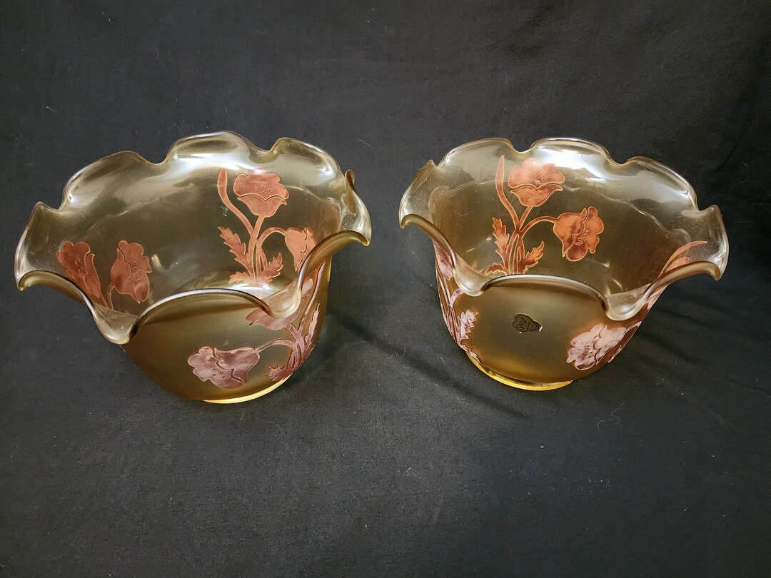 Pair of Vintage Vianne Satin French Glass Lamp Shade With Applique ...