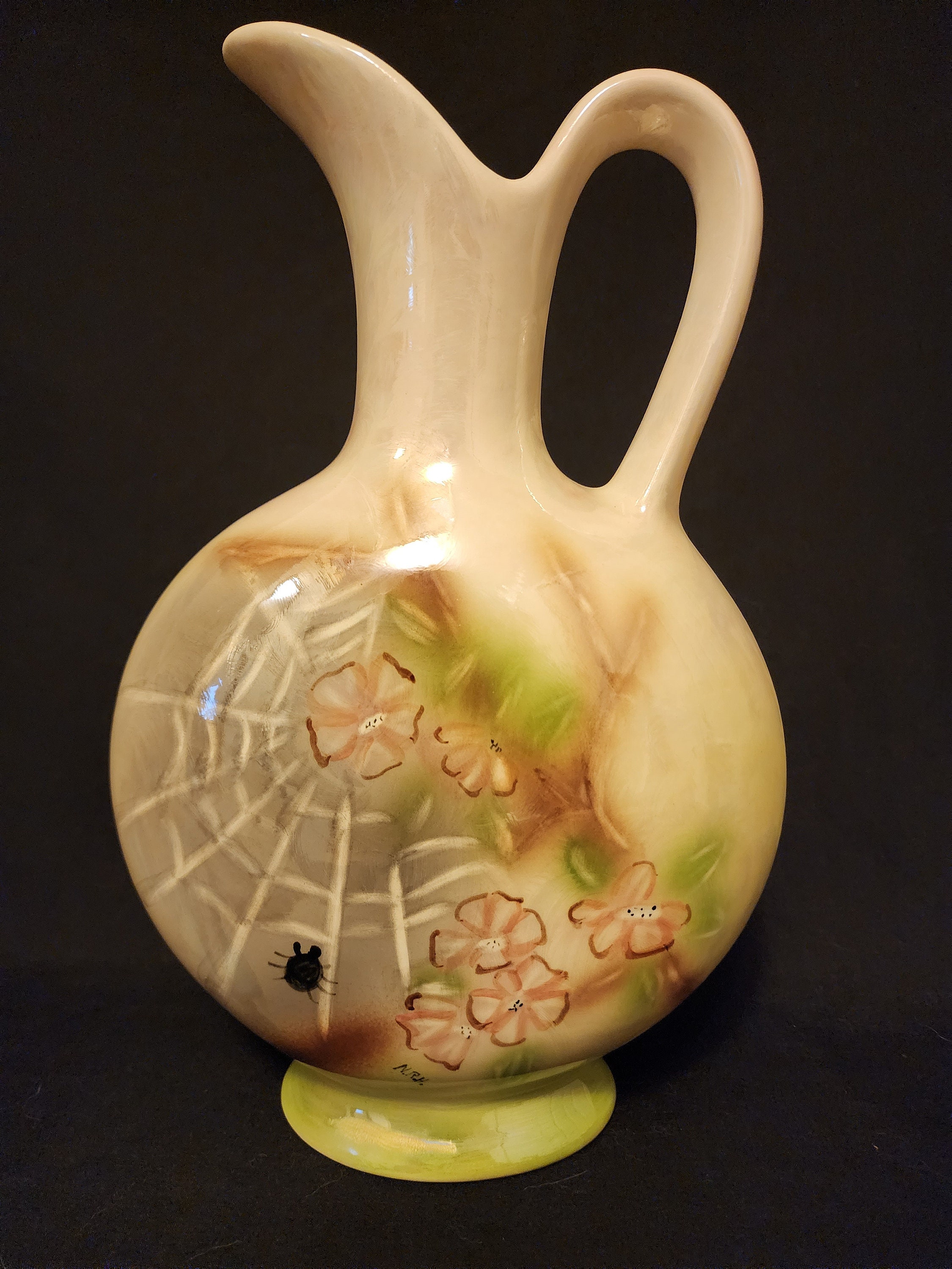Vintage Hand Painted Spider Theme Iridescent Porcelain Vase / Pitcher ...