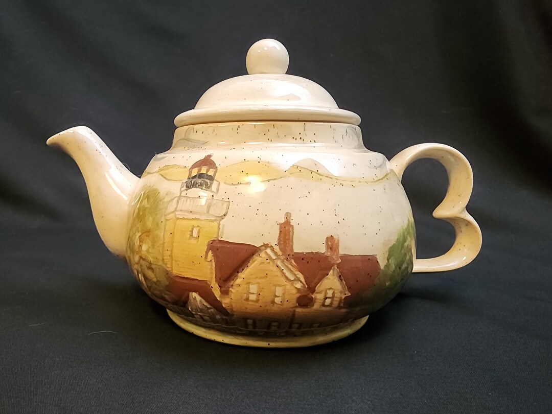 Vintage Lighthouse Design Teapot Hand Painted B21 - Etsy