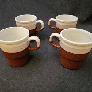 Vintage Retro Tri Color Stacking Coffee Mugs Hand Glazed Set 4 Made in ...