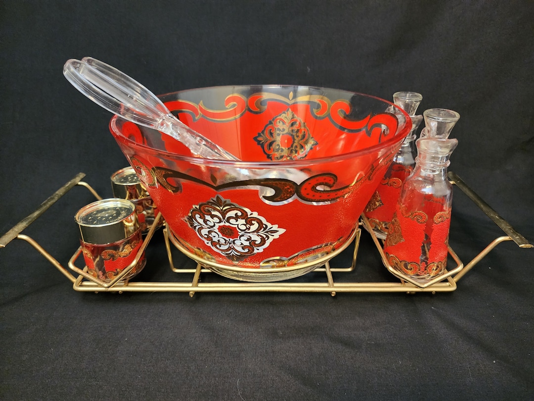 Stunning Vintage Mid Century Starlyte Salad Bowl Service Brass & Glass ...