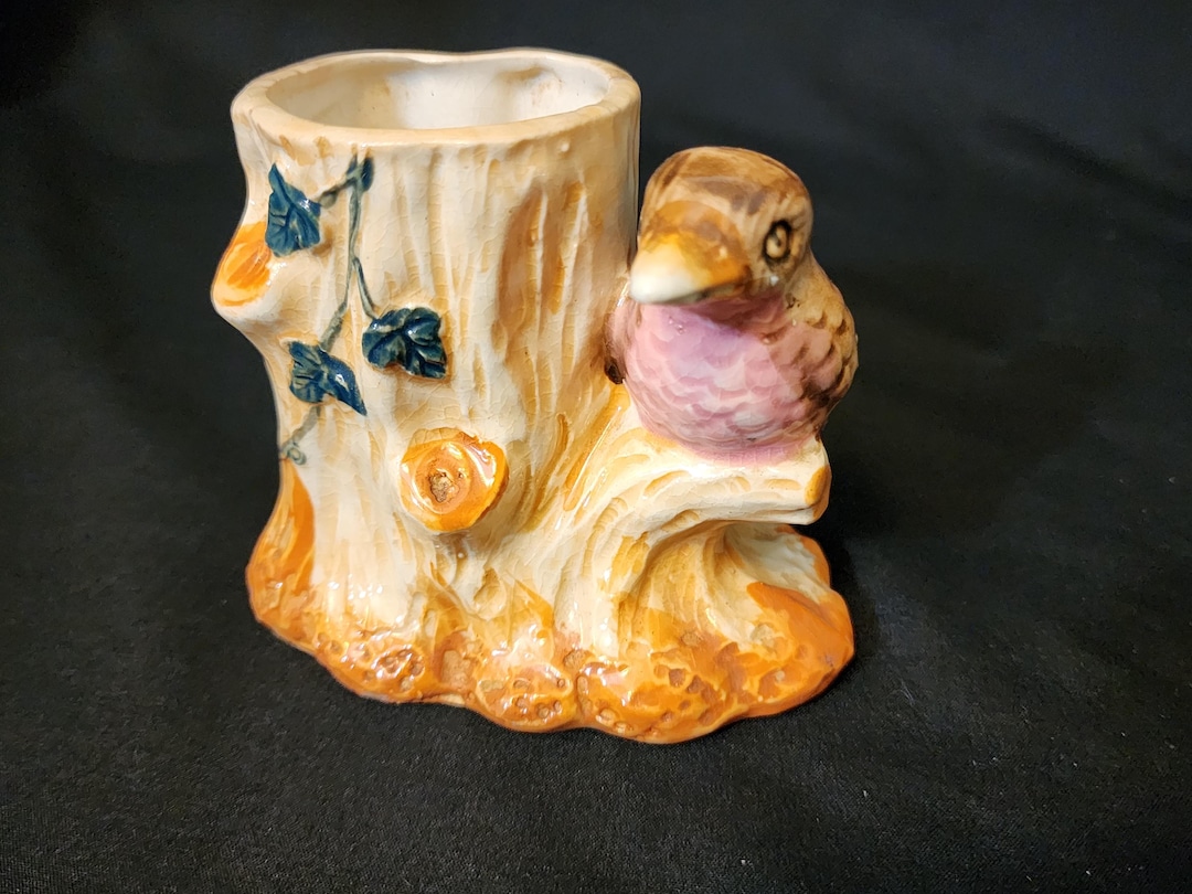Vintage Handcrafted Ceramic Bird & Stump Vase Planter Made in Occupied ...