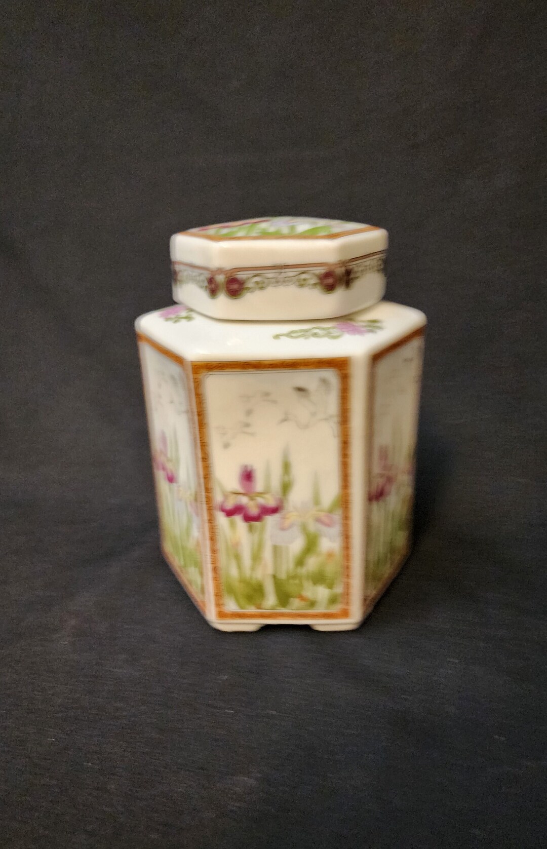 Vintage Andrea by Sadek Lidded Vase Tea Caddy Storks and Irises Six ...