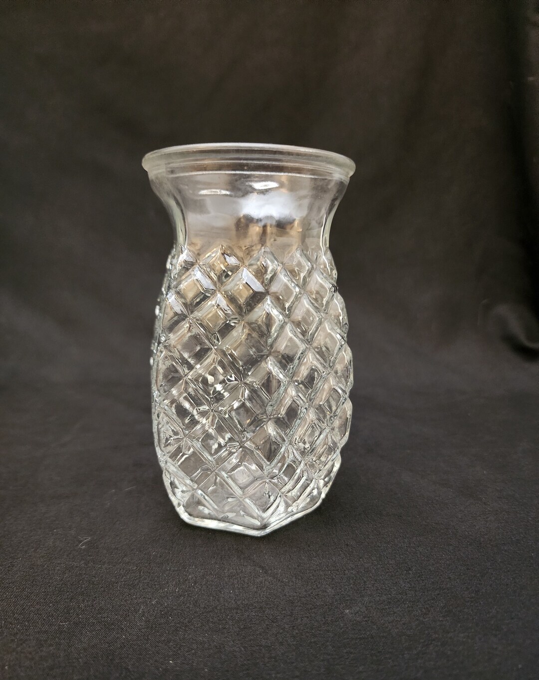 Vintage Clear Glass Criss-cross Cut Diamond Pattern Small Bouquet Vase ...