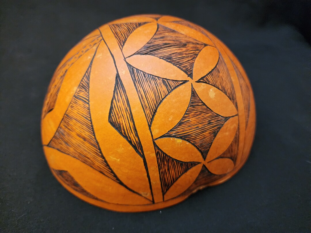 Vintage Incised Fulani African Calabash Gourd Hand Made Ornamental Drum ...