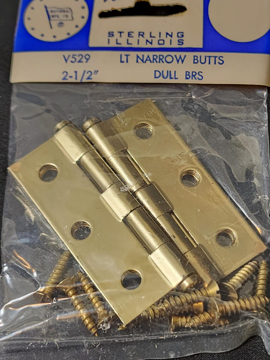 Vintage NOS Pair National Dull Brass 2.5" Cabinet LT Narrow Butt Hinges ...
