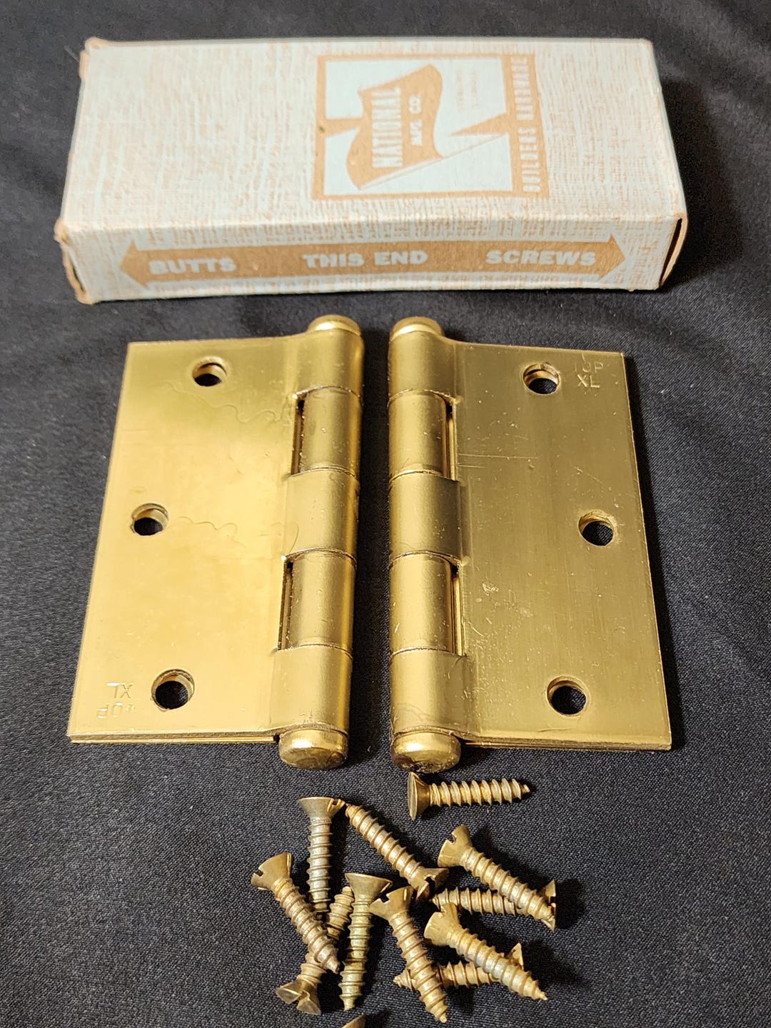 Pair Vintage NOS National Dull Brass Steel 3.5" Cabinet Door Butt Hinge ...