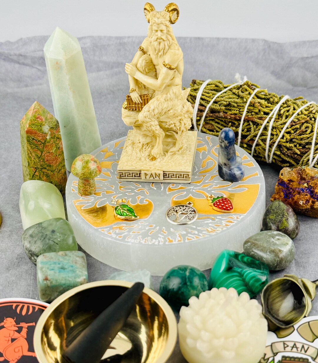 Greek God Pan Greek Satyr Altar, Tree of Life, Malachite, Mini Statue ...