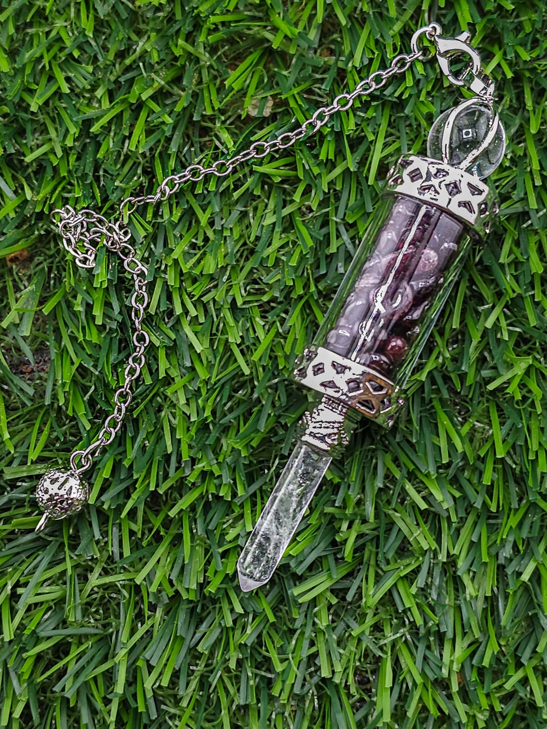 Garnet Chip Wand Pendulum With Crystal Point and Sphere - Etsy