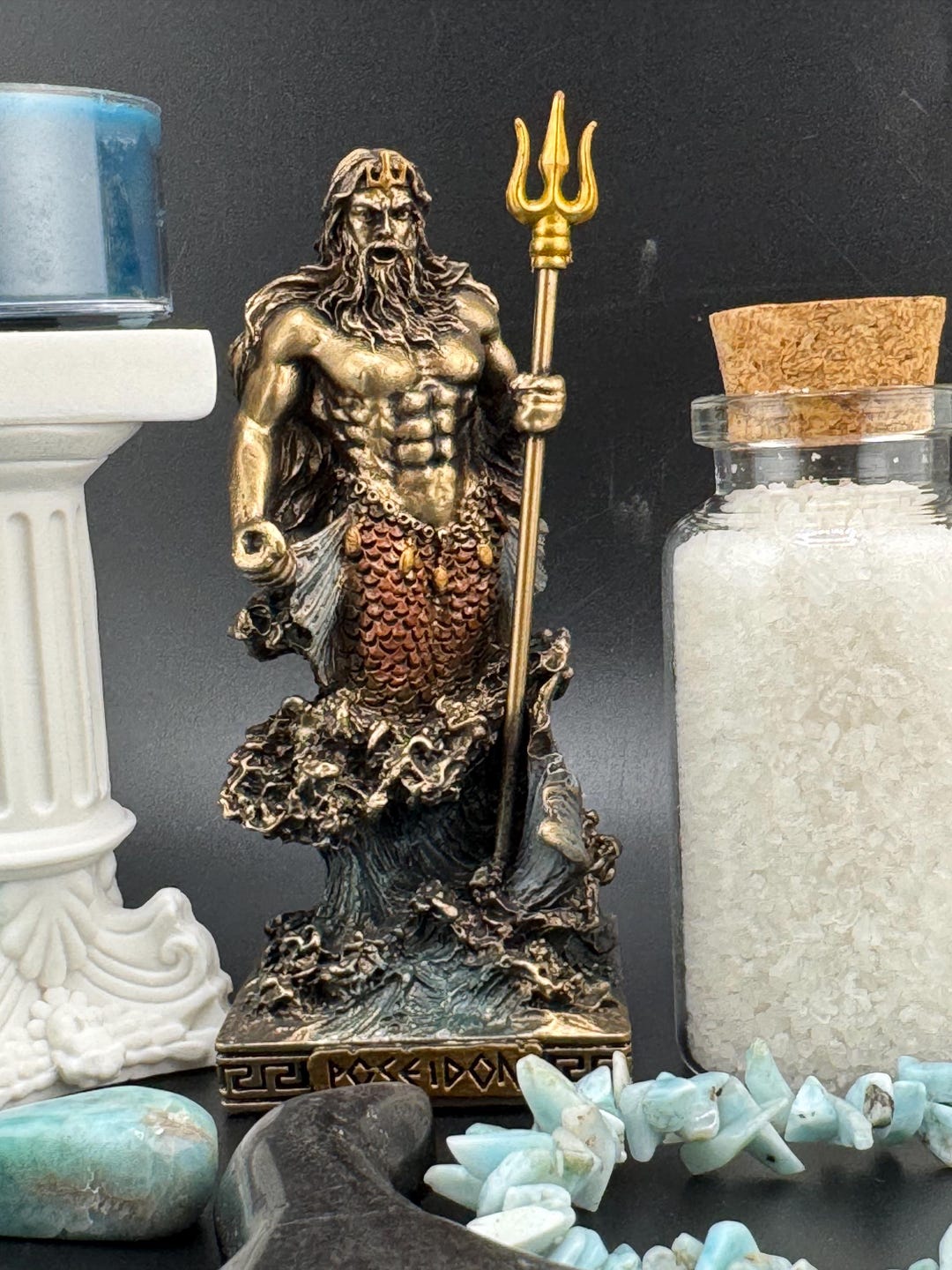 Poseidon Statue, Greek God of the Sea, Miniature Altar, Stingray ...