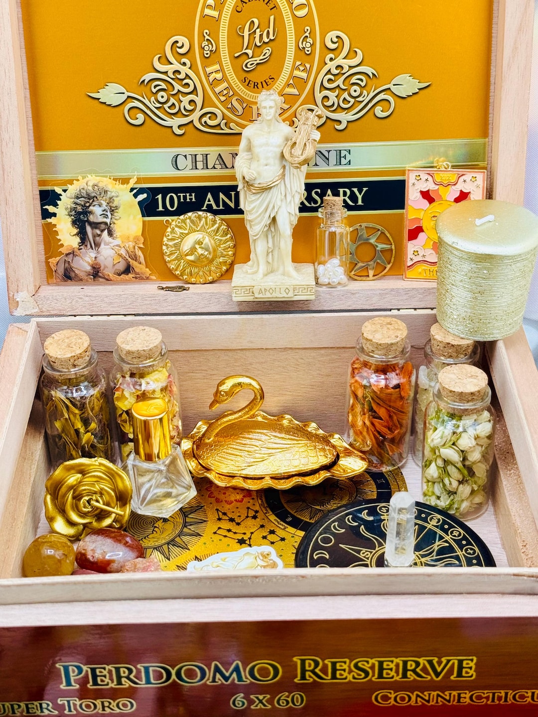 Apollo Greek God Cigar Box Altar, Apollo Mini Statue, Travel Altar, God ...
