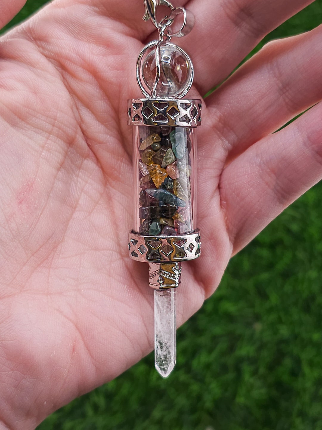 Tourmaline Chip Wand Pendulum With Crystal Point and Sphere - Etsy
