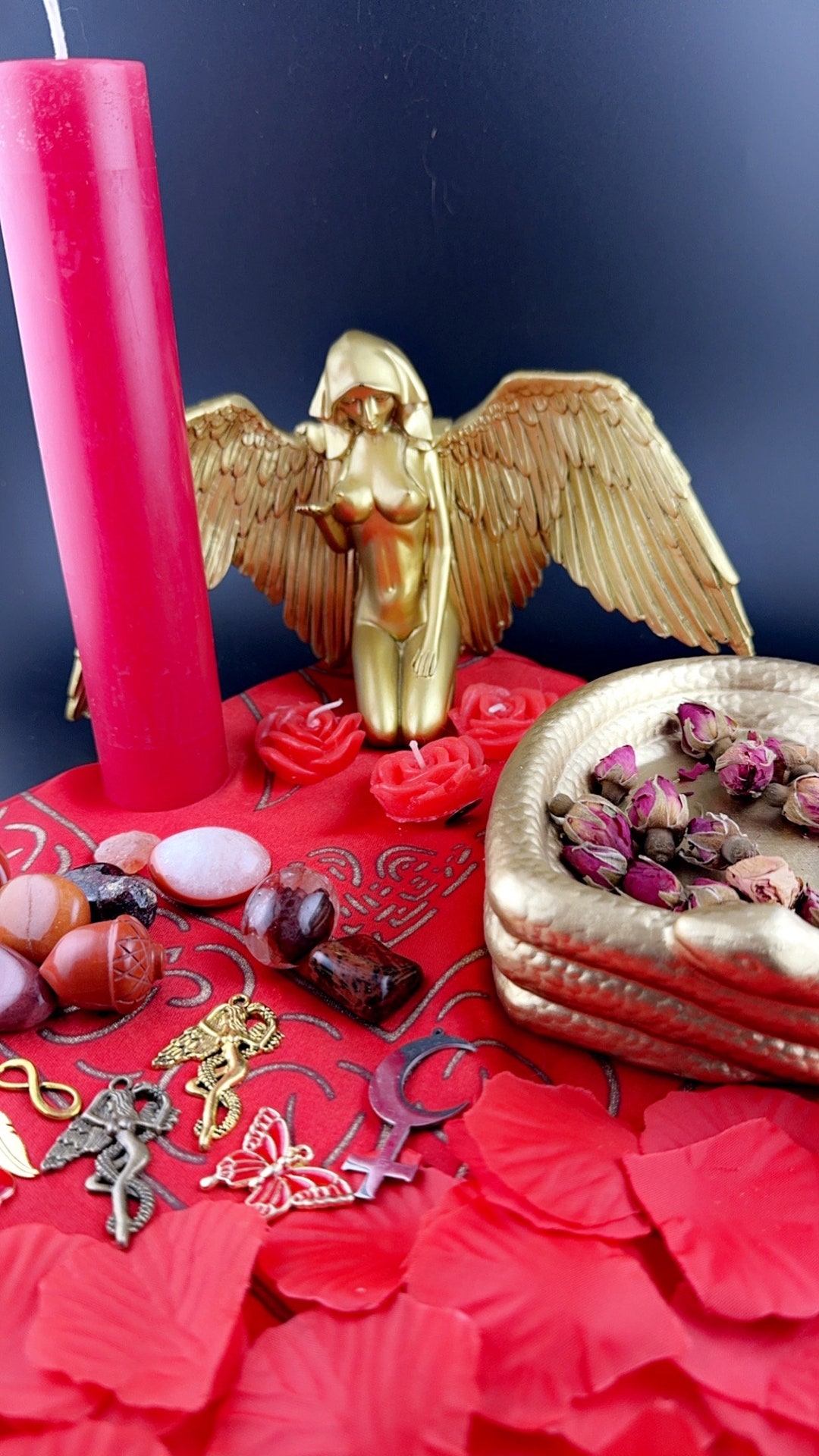 Dark Goddess Altar Lilith/red Gold Winged Goddess Altar Decor - Etsy