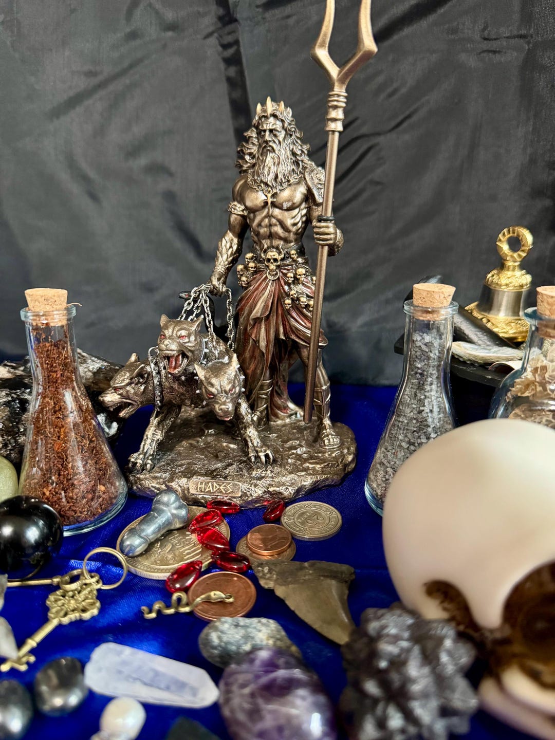 Hades Full Altar Apothecary, Hades Statue, Raven Skull, Elestial Quartz ...