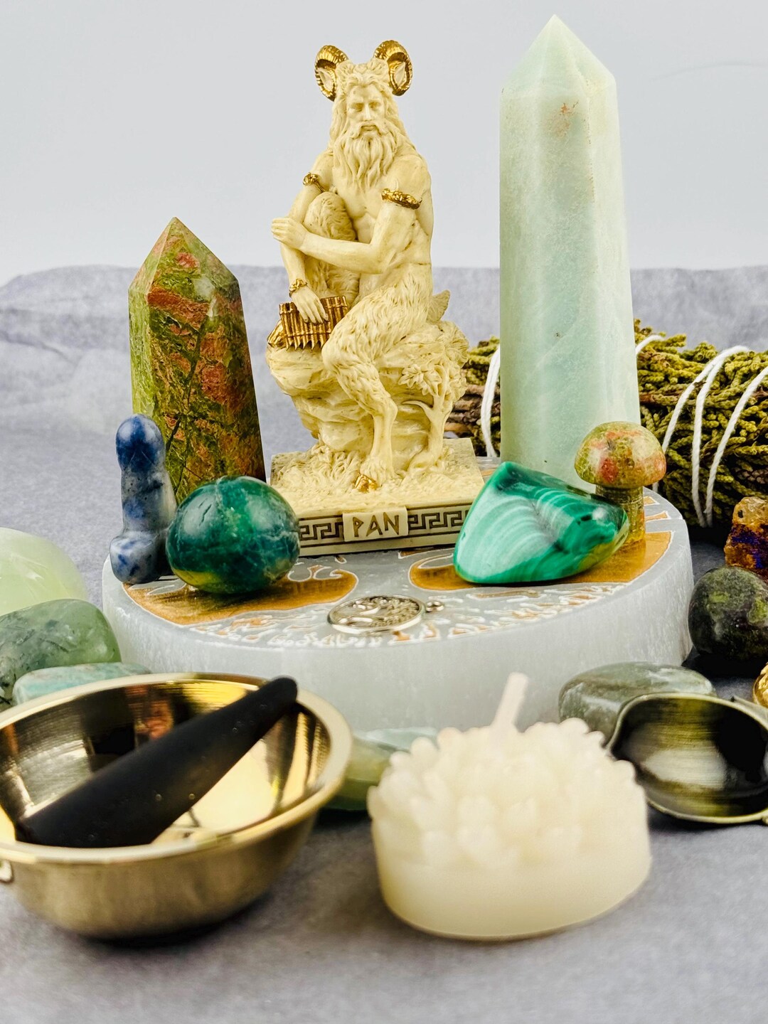 Pan Greek Satyr Altar, Tree of Life, Malachite, Mini Statue - Etsy